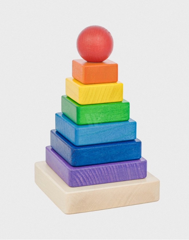 Rainbow 7 Circles Tower - Handmade Wooden Toy by Tarnawa